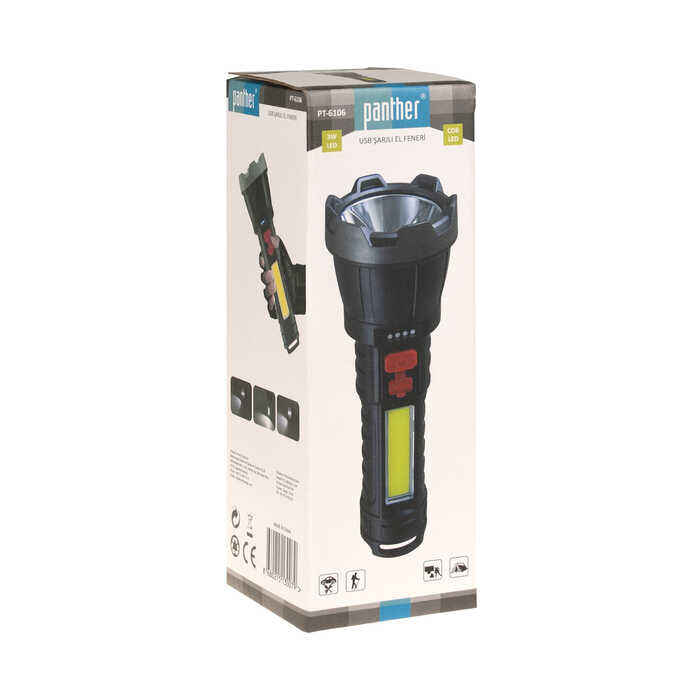 PANTHER PT-6106 USB ŞARJLI EL FENERİ Şarjlı Fenerler Panther